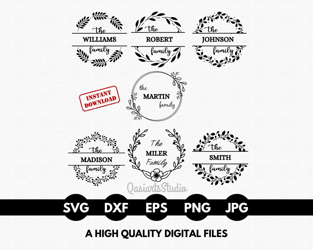 Family Name Monogram Svg Bundle, Floral Frame, Family Name Sign, Split ...