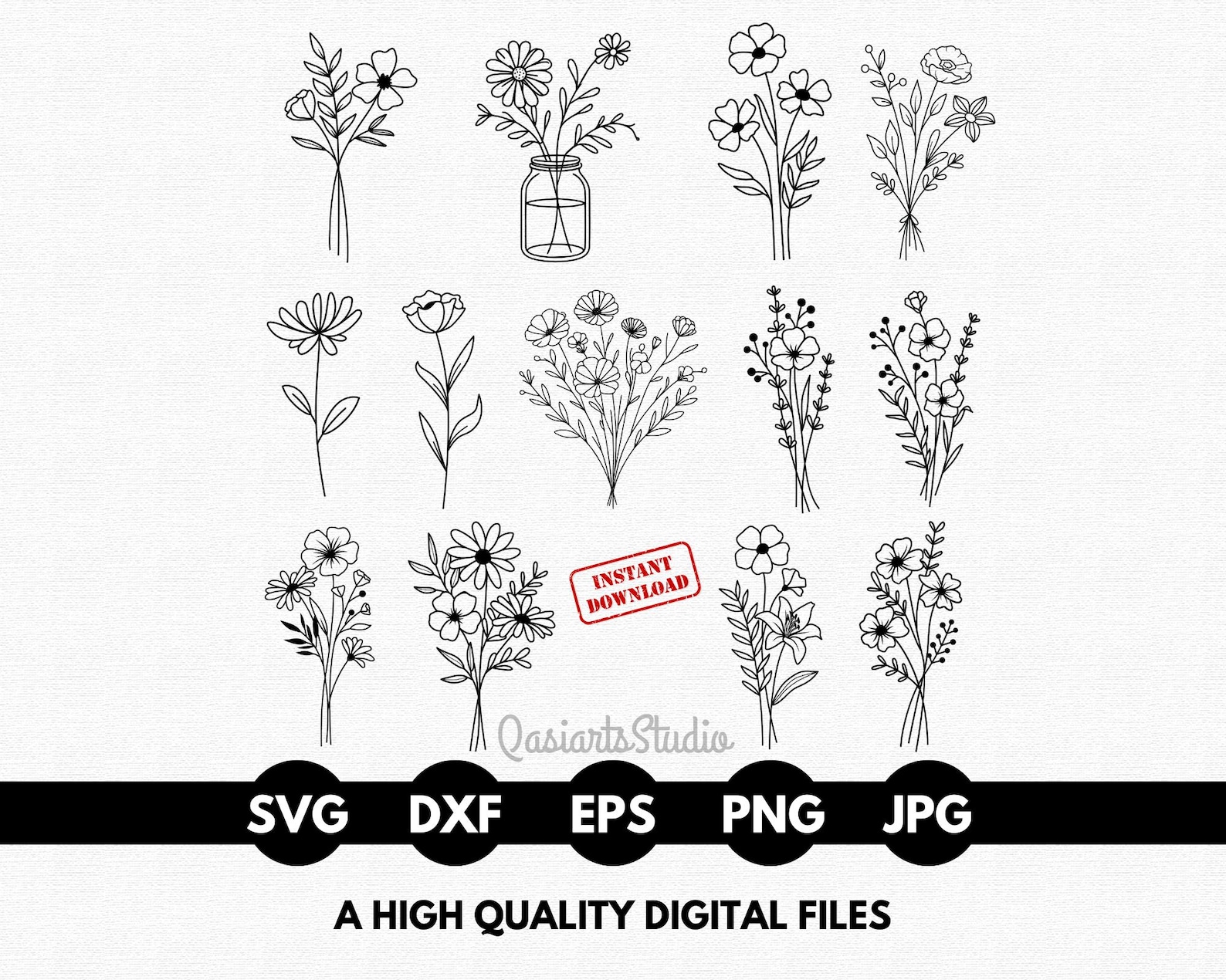 Wildflower Bouquet SVG Bundle, Flower Svg, Laser Cut File, Floral Svg ...