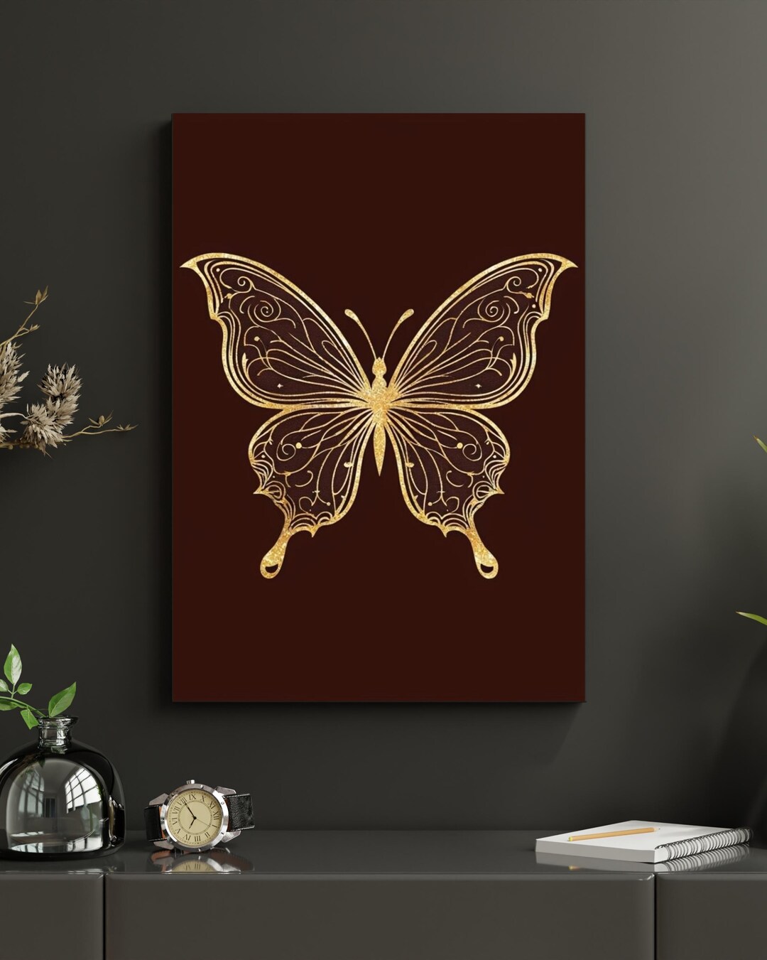 Butterfly Print, Vintage Butterfly Print, Vintage Gold Art, Butterfly ...