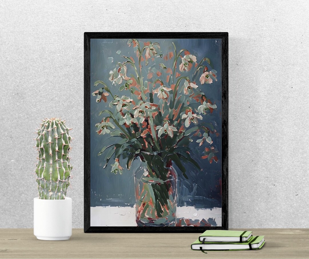 Snowdrop Wall Art, Snowdrop Flower Print, Vintage Oil Painting ...