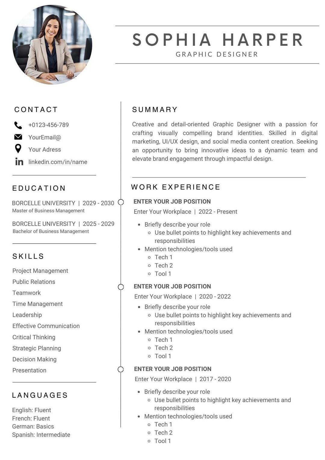 Modern Professional Resume Template | Editable CV Template for Job ...