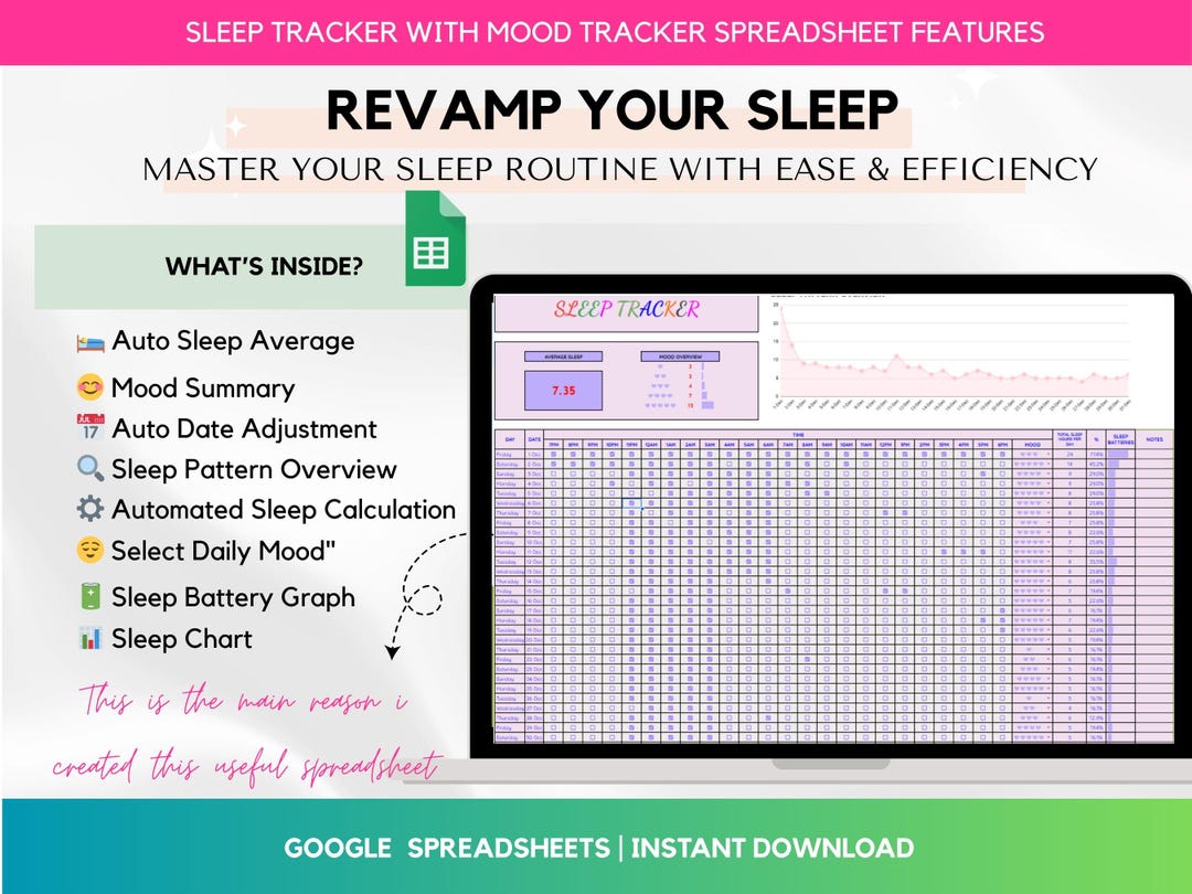 Sleep Tracker Spreadsheet, ,mood Tracking,sleep Batteries Graph Sleep ...