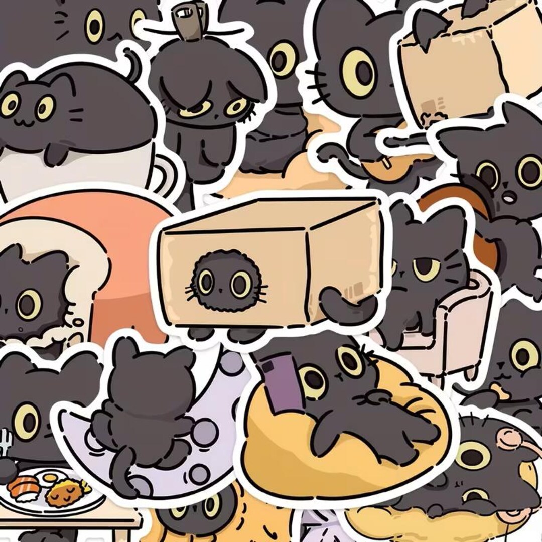 Black Cat Sticker Grab Bag | Kawaii Cat Vinyl Stickers | Cute ...