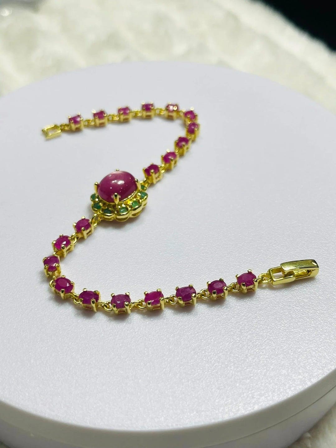 Genuine Burmese Artisan Made Ruby & Emerald Bracelet | 14K Gold Plated ...