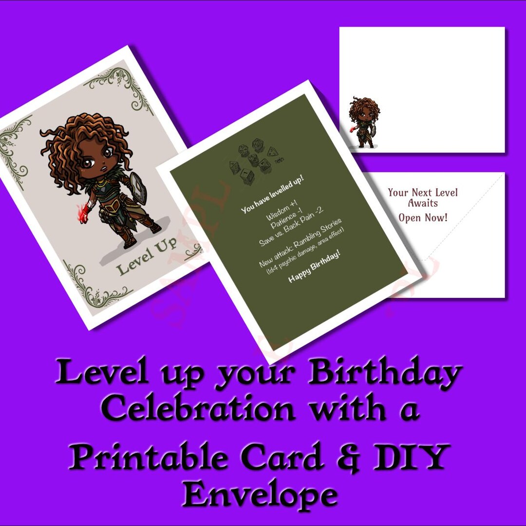 Printable D&D Birthday Card + Envelope – Funny Level up RPG Gift ...