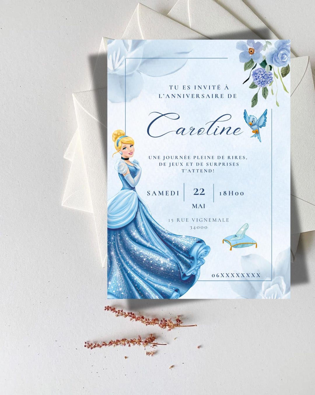 Cinderella Birthday Invitation Card, Editable Girl Invitation Template ...