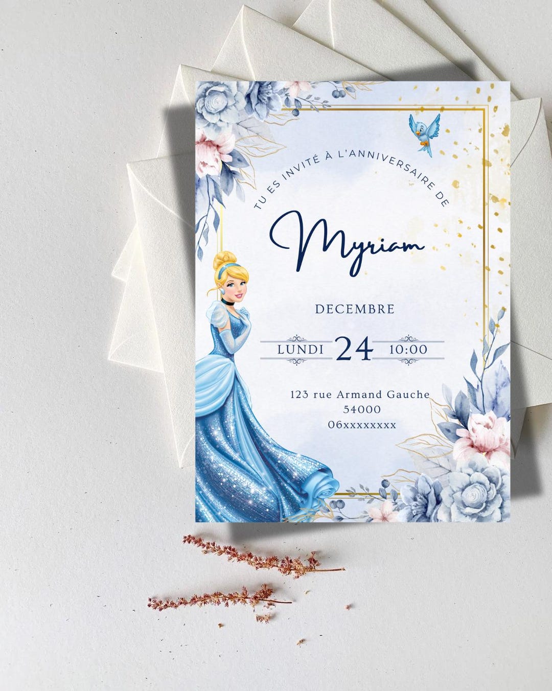 Cinderella Birthday Invitation Card, Editable Girl Invitation Template ...