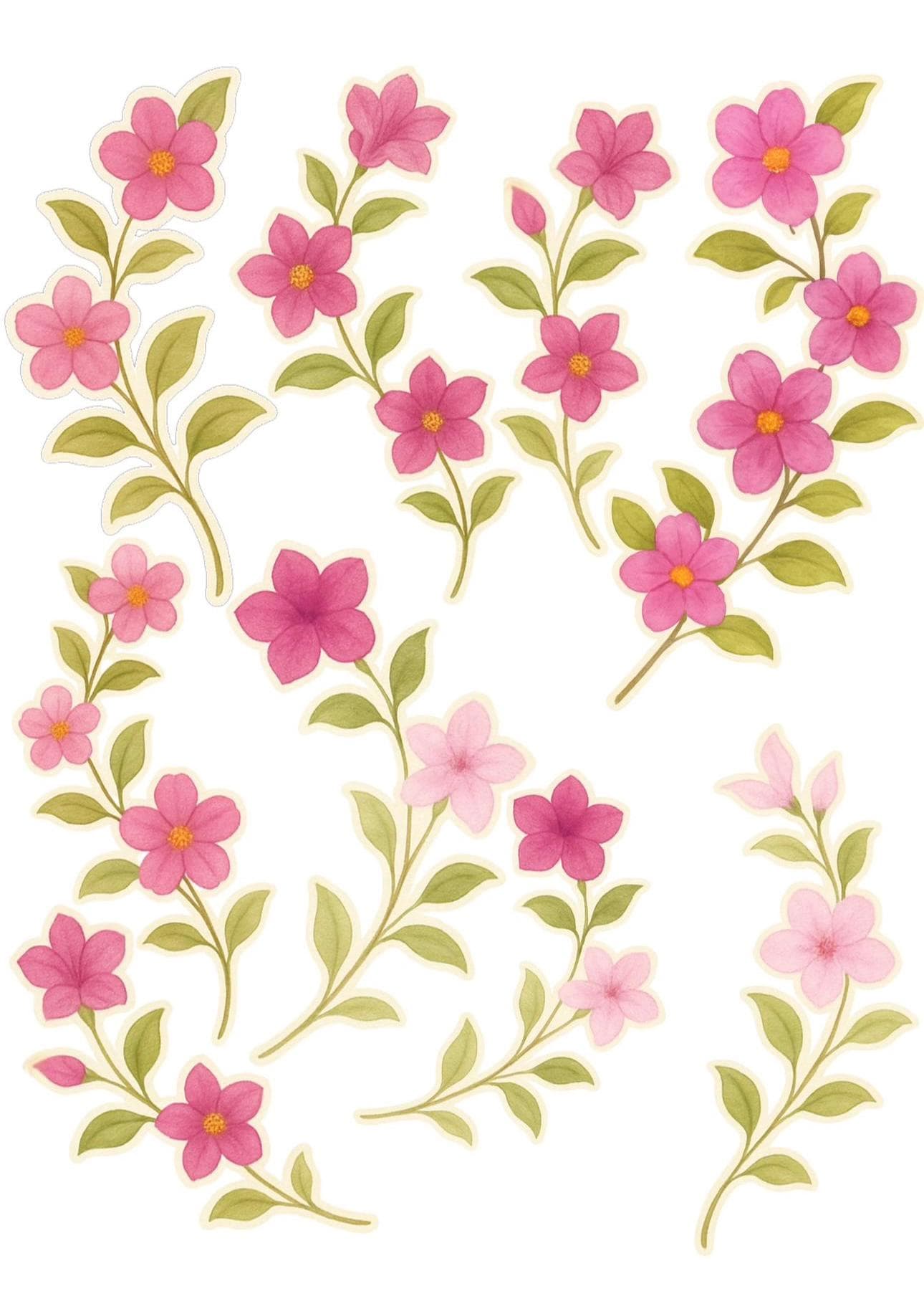 Watercolor Pink Flower Vine Stickers - 9 Piece Floral Set - Etsy