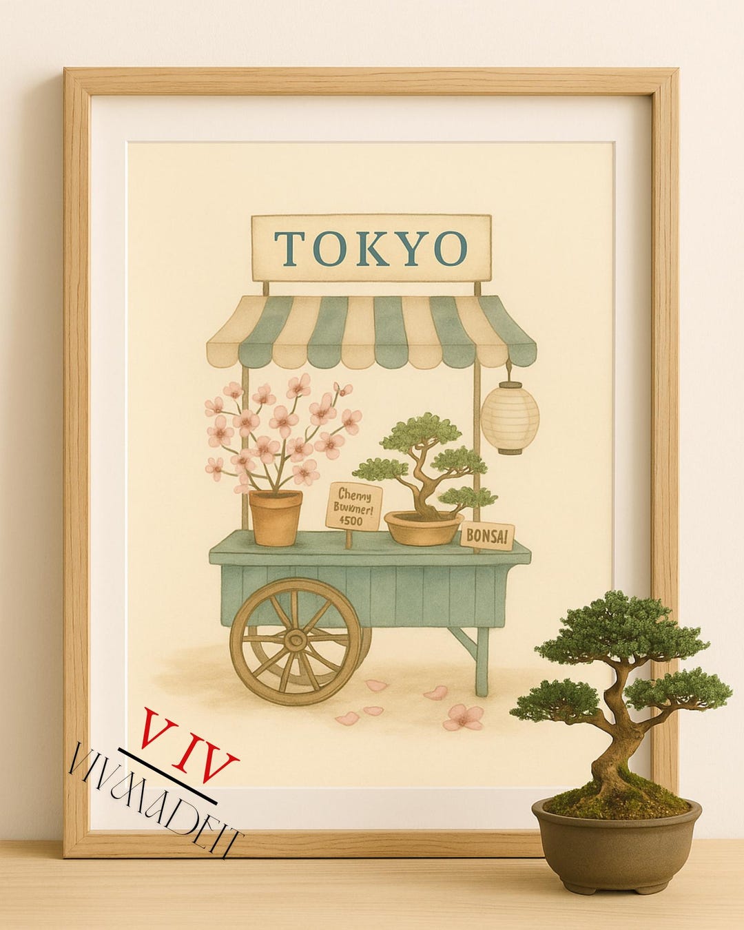 Tokyo Flower Cart Print: Cherry Blossom & Bonsai - 8x10 Wall Art - Etsy