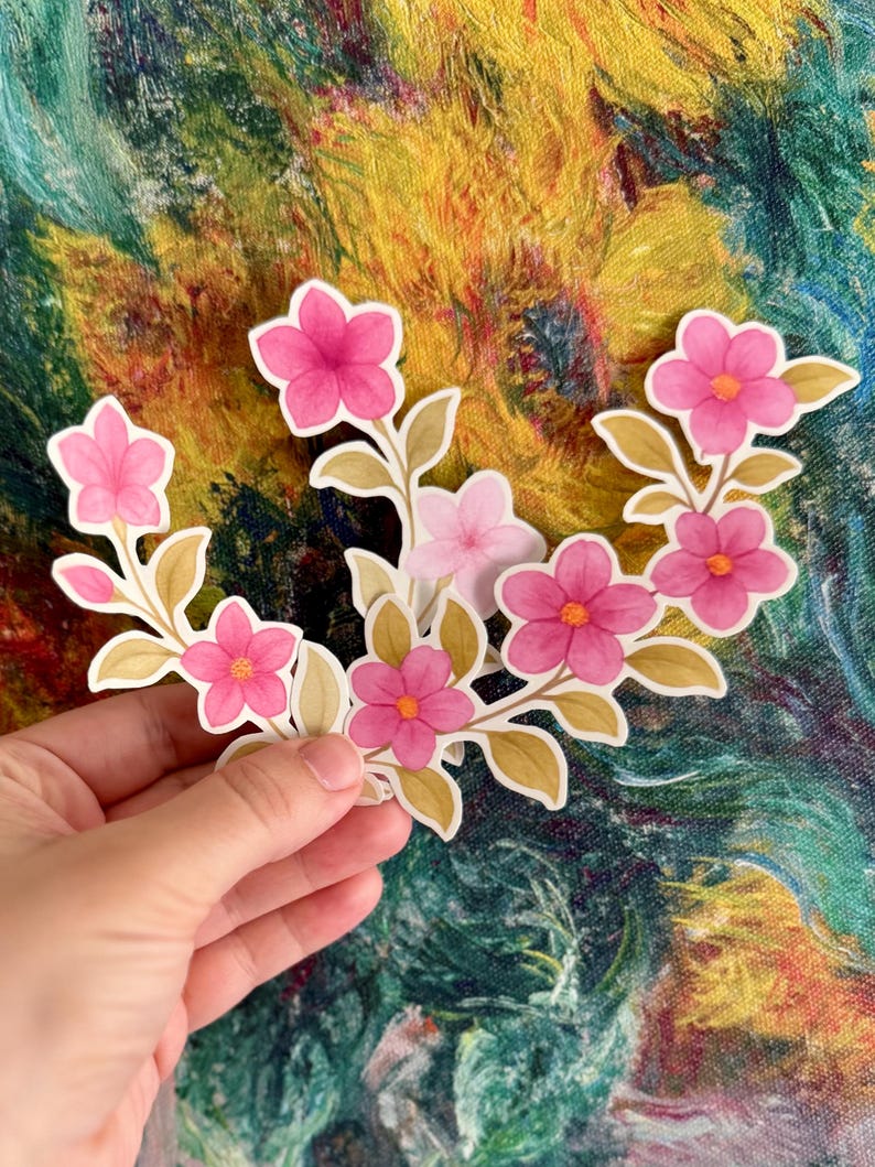 Watercolor Pink Flower Vine Stickers - 9 Piece Floral Set - Etsy