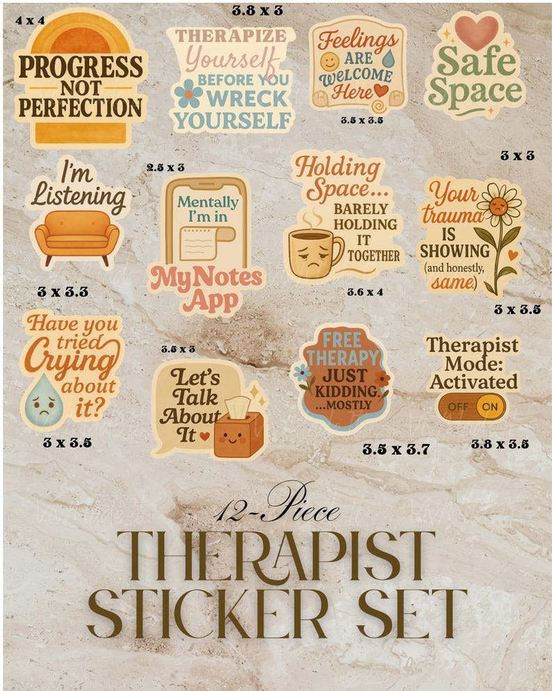 Therapist Sticker Set: 12 Retro Mental Health Decals, School Counselor ...
