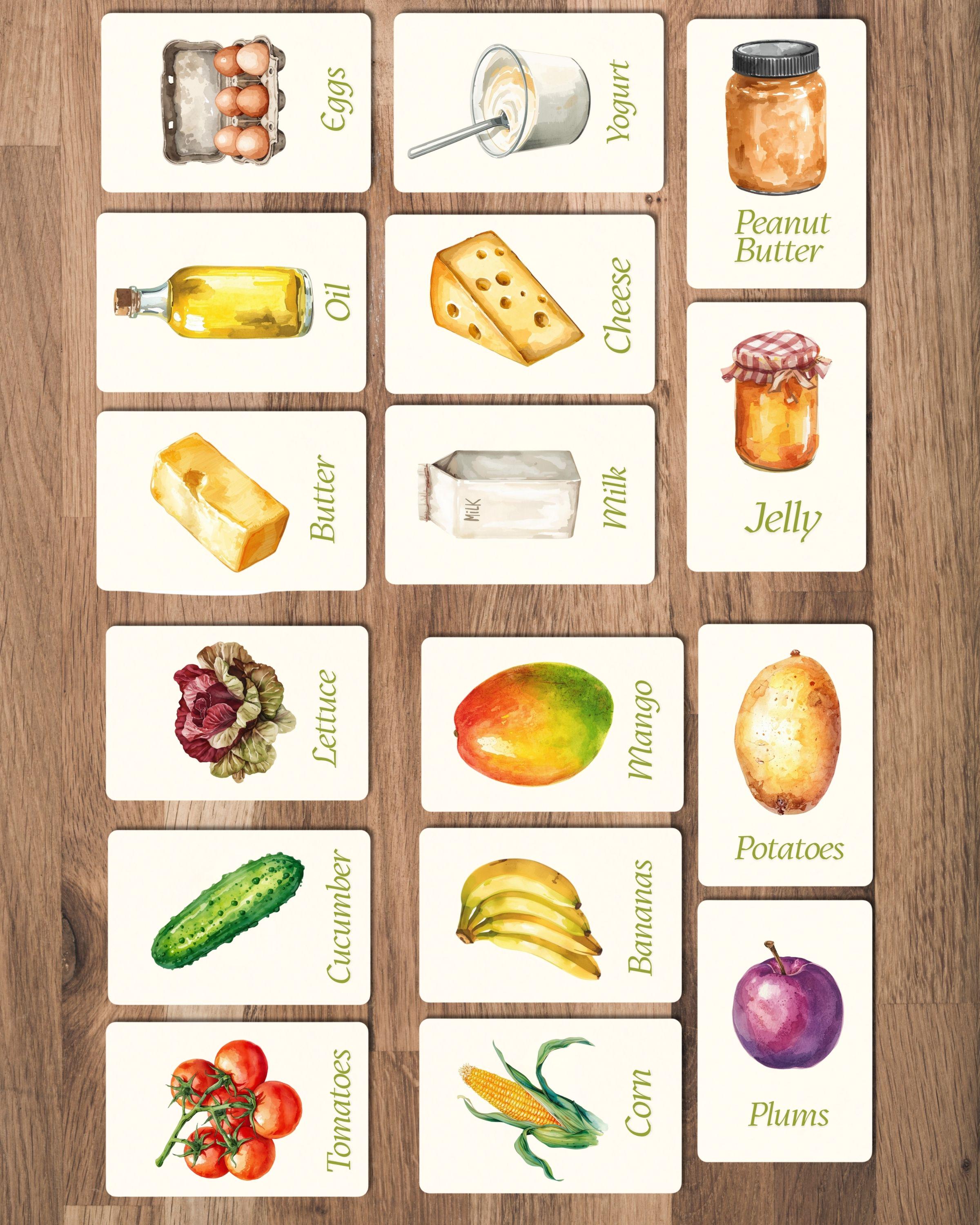 Food Flashcards – Montessori Learning, Vocabulary English or German ...