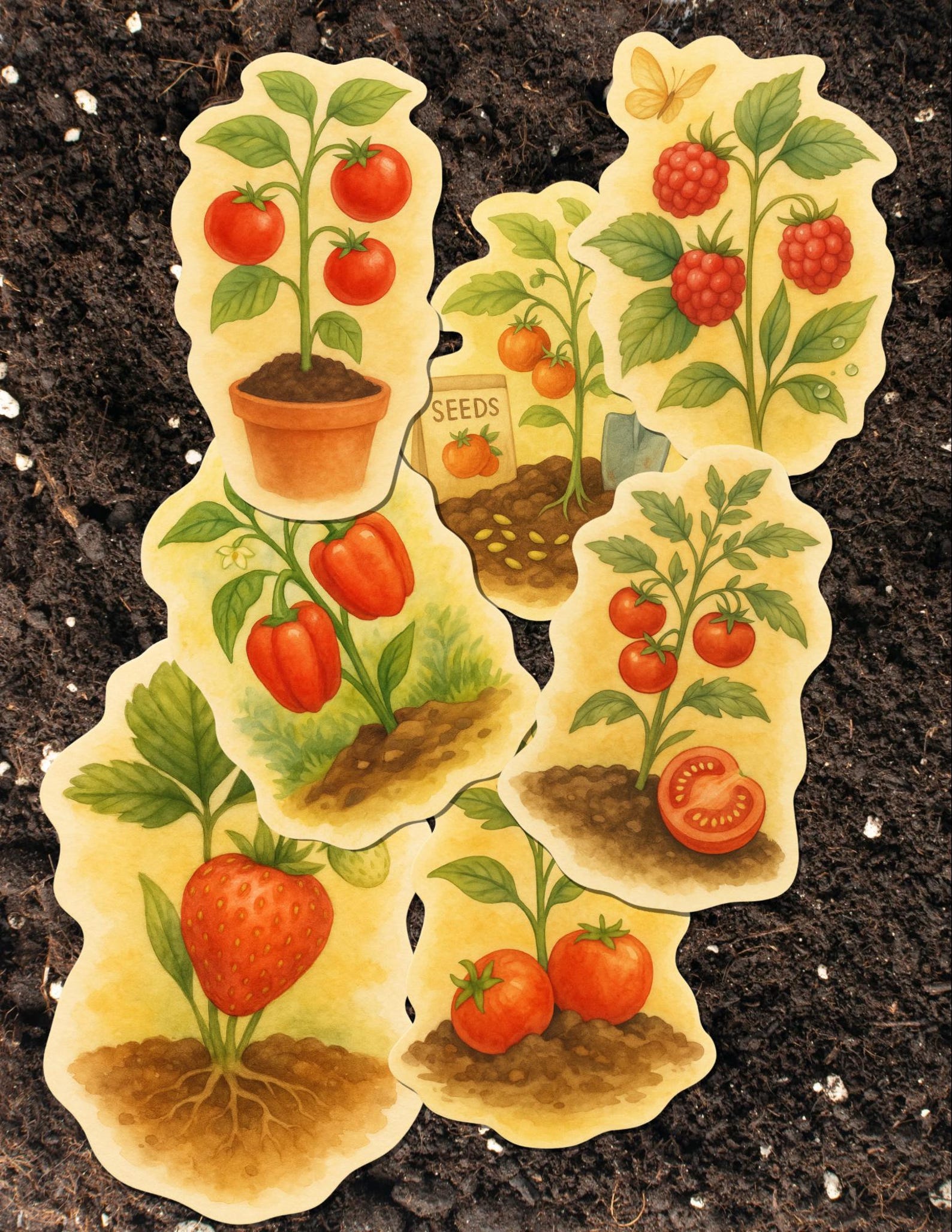 Watercolor Garden Sticker Set: Cottagecore Fruits, Veggies, Plants (16 ...