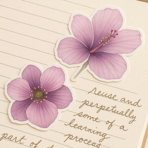 Watercolor Flower Sticker Set: Purple & Pink Botanical Die-cut Stickers ...