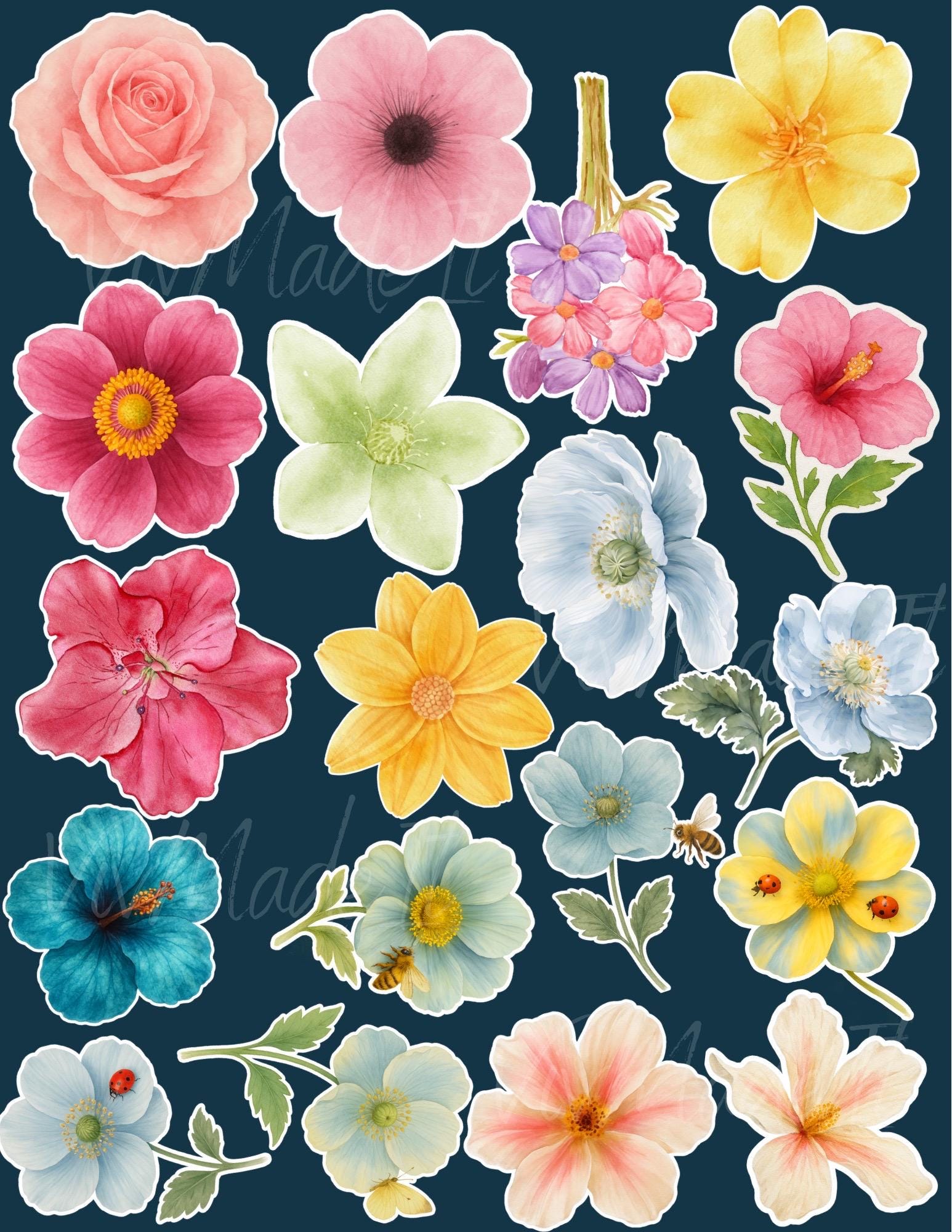 Watercolor Floral Sticker Set: Vintage Style Scrapbook Stickers - Etsy