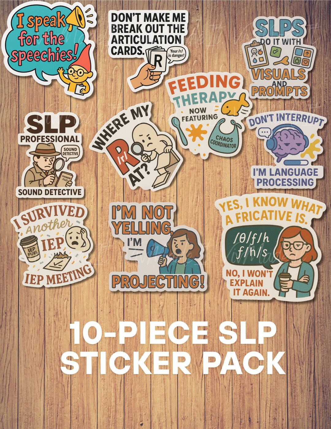 Funny SLP Sticker Set: Speech Therapy Humor, 10-piece Vinyl Decals ...