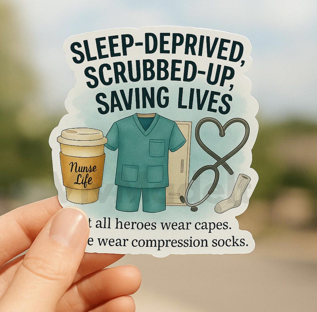 Funny Nurse Life Sticker: Sleep-deprived, Scrubbed-up, Saving Lives - Etsy