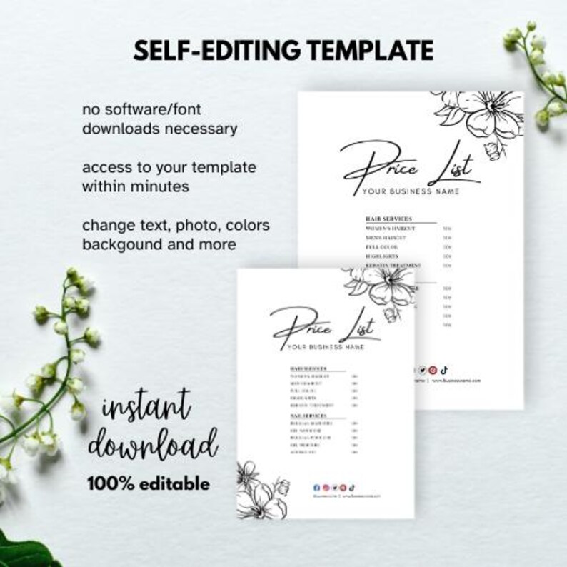 Lash & Brow Price List Template | Editable Canva Boho Style | Beauty ...