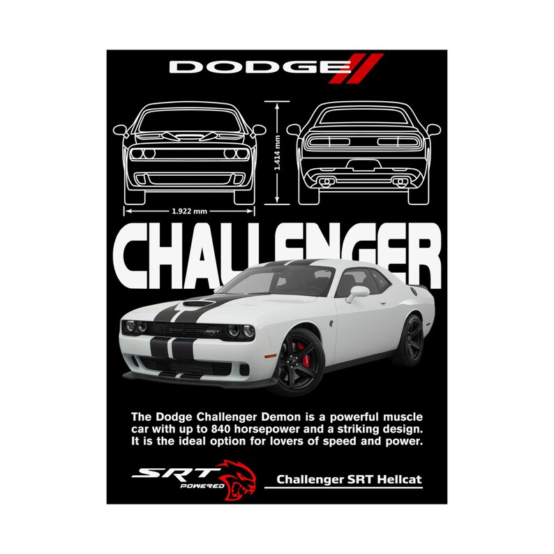 Satin Poster, Dodge Challenger SRT Poster, Wall Art Decor, Muscle Car ...