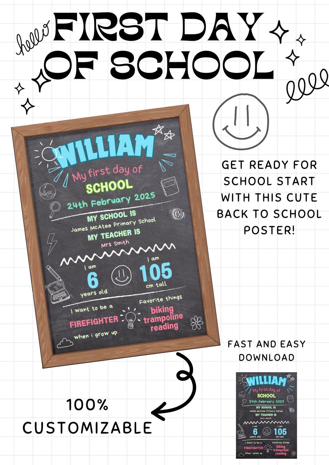 First Day at School Poster for Kids - Etsy