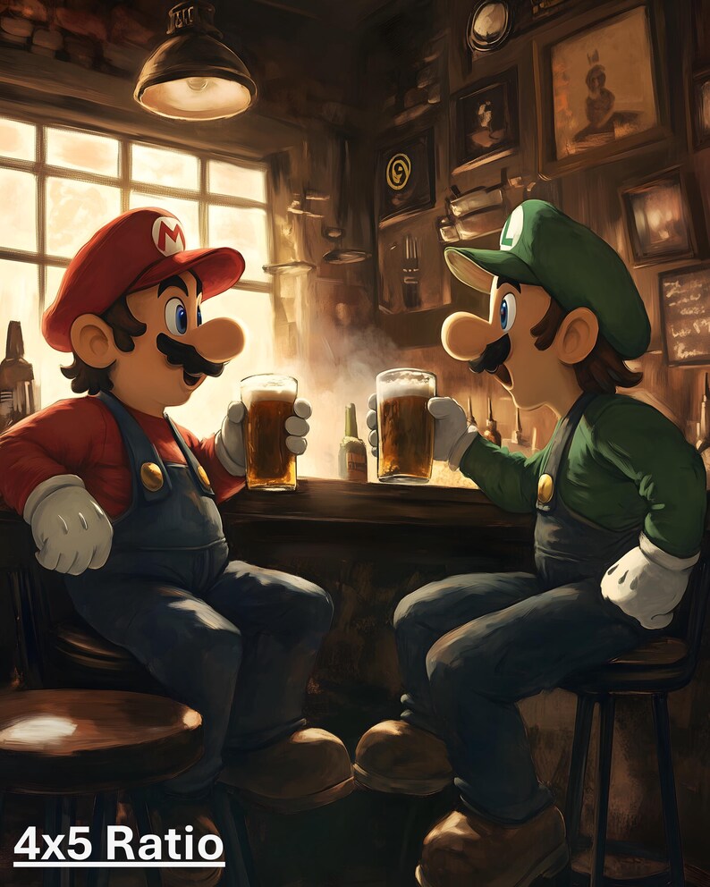 Mario and Luigi Bar Digital Print Download | Modern AI Wall Art for ...