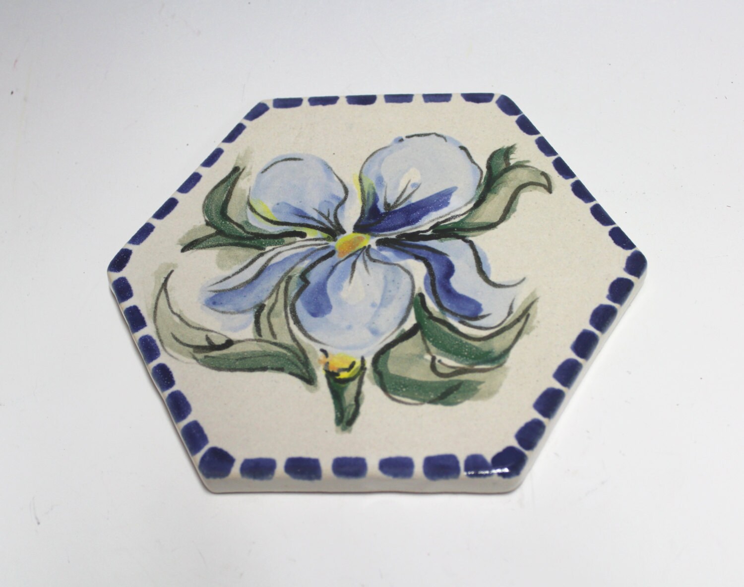 Majolica Hexagon Tile With Iris Painting - Etsy