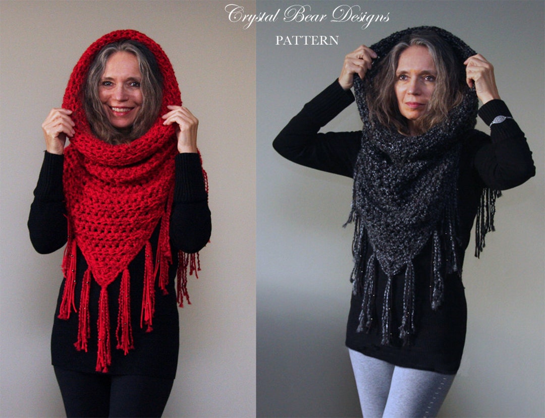 Hooded Cowl Crochet PATTERN Mini Fringed Poncho for Women Easy Q Hook ...