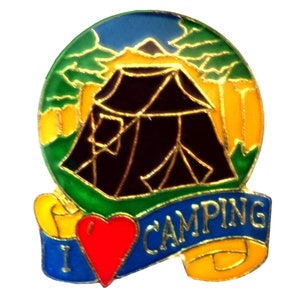 I LOVE CAMPING Tent Travel Trailer Outdoors Vintage Enamel Pin Lapel ...