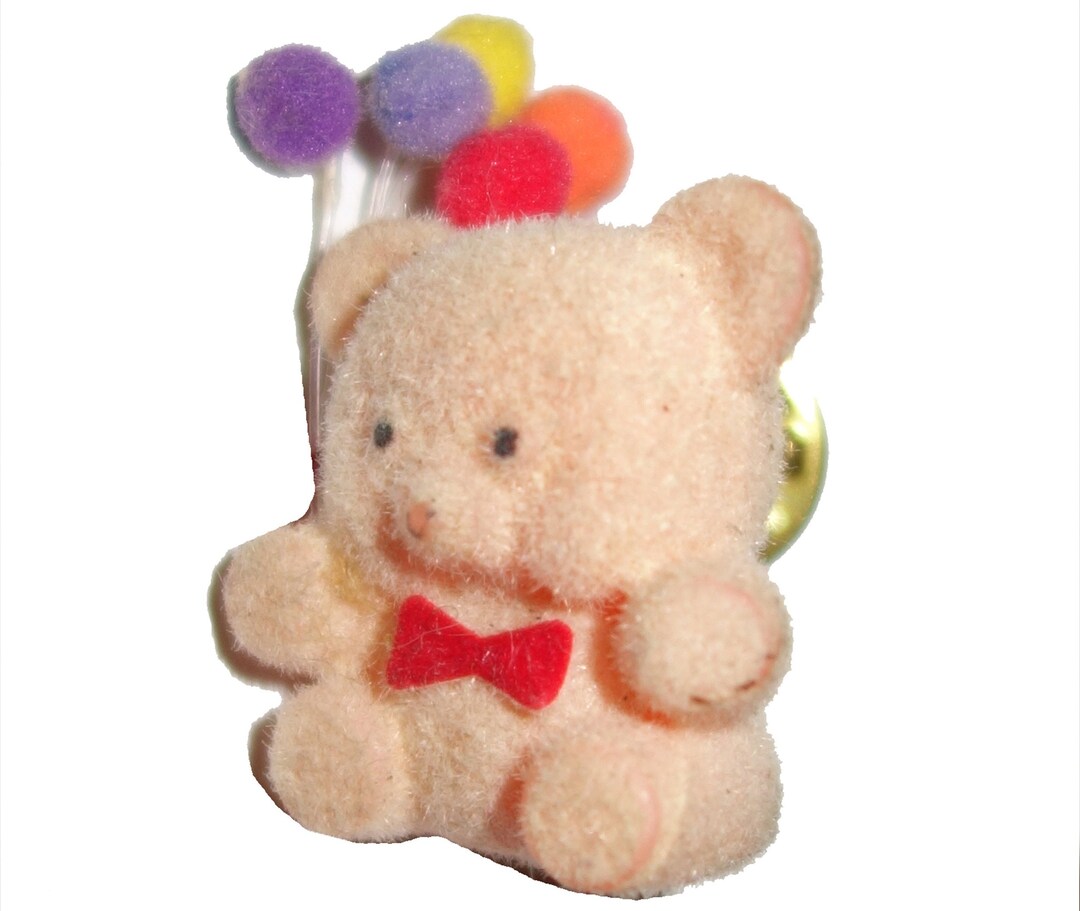 Fuzzy TEDDY BEAR With Balloons Vintage Enamel Pin Lapel Badge Gift ...