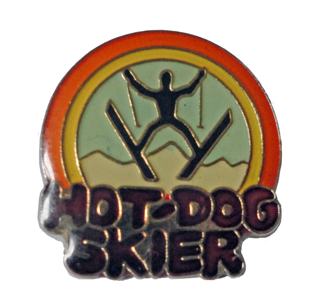 HOT DOG SKIER Vintage Enamel Pin Lapel Badge Trophy Ski Skiing Hotdog ...