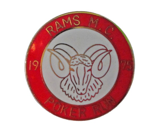 RAMS Motorcycle Club vintage enamel pin lapel badge g… - Gem