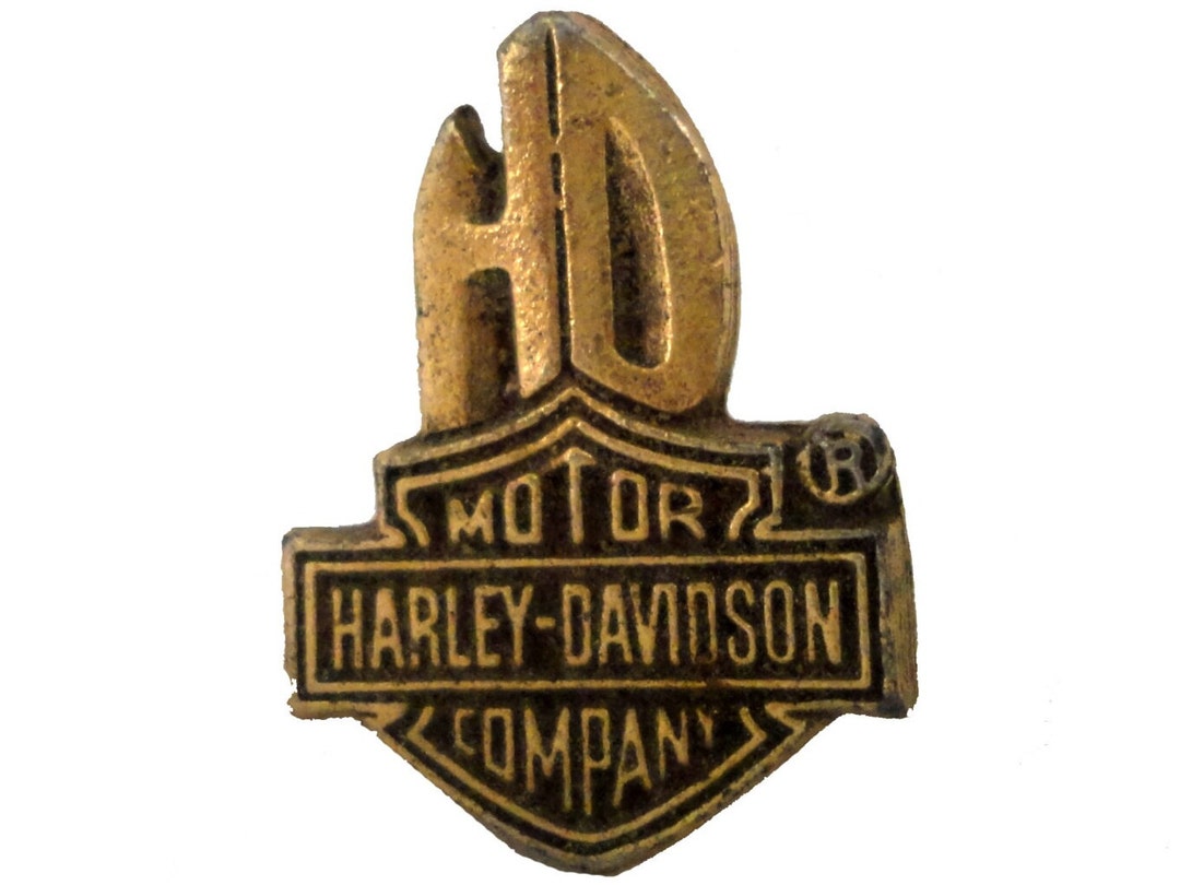 HARLEY DAVIDSON Gold Color Badge Motorcycle Metal Vintage Pin Lapel ...