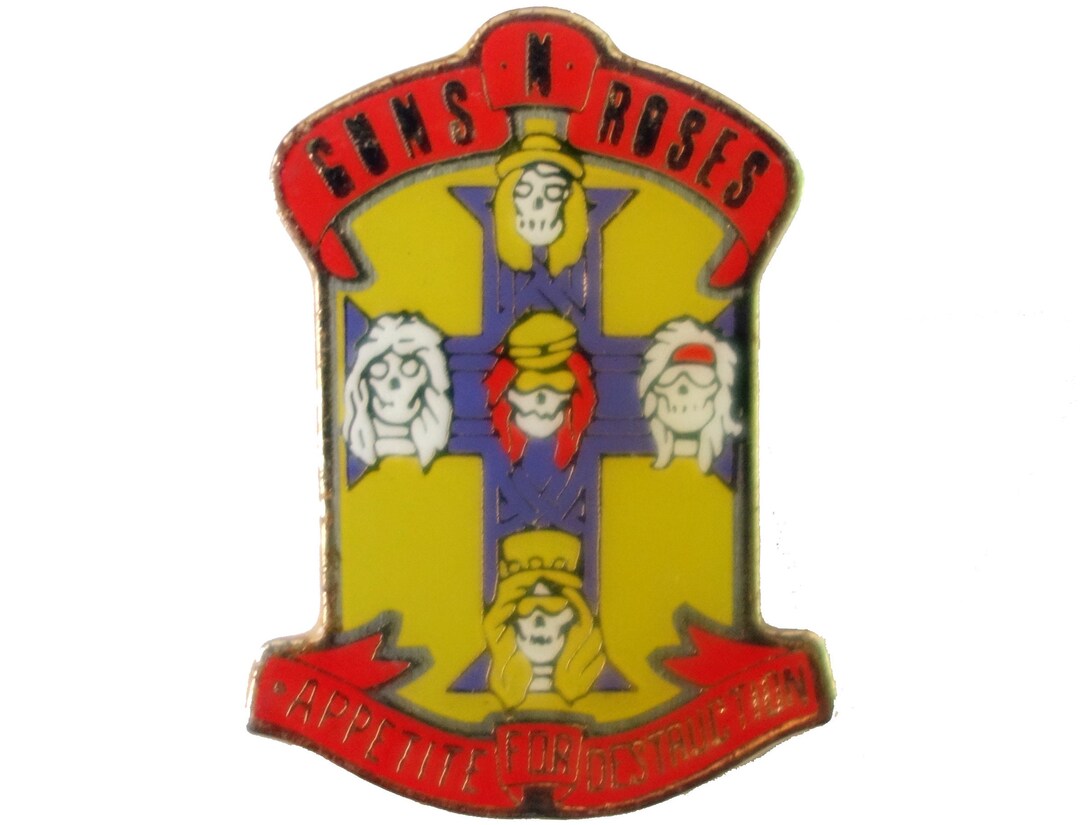 GUNS N ROSES Vintage Enamel Pin Heavy Metal Jacket 1980s Axl Rose Slash ...
