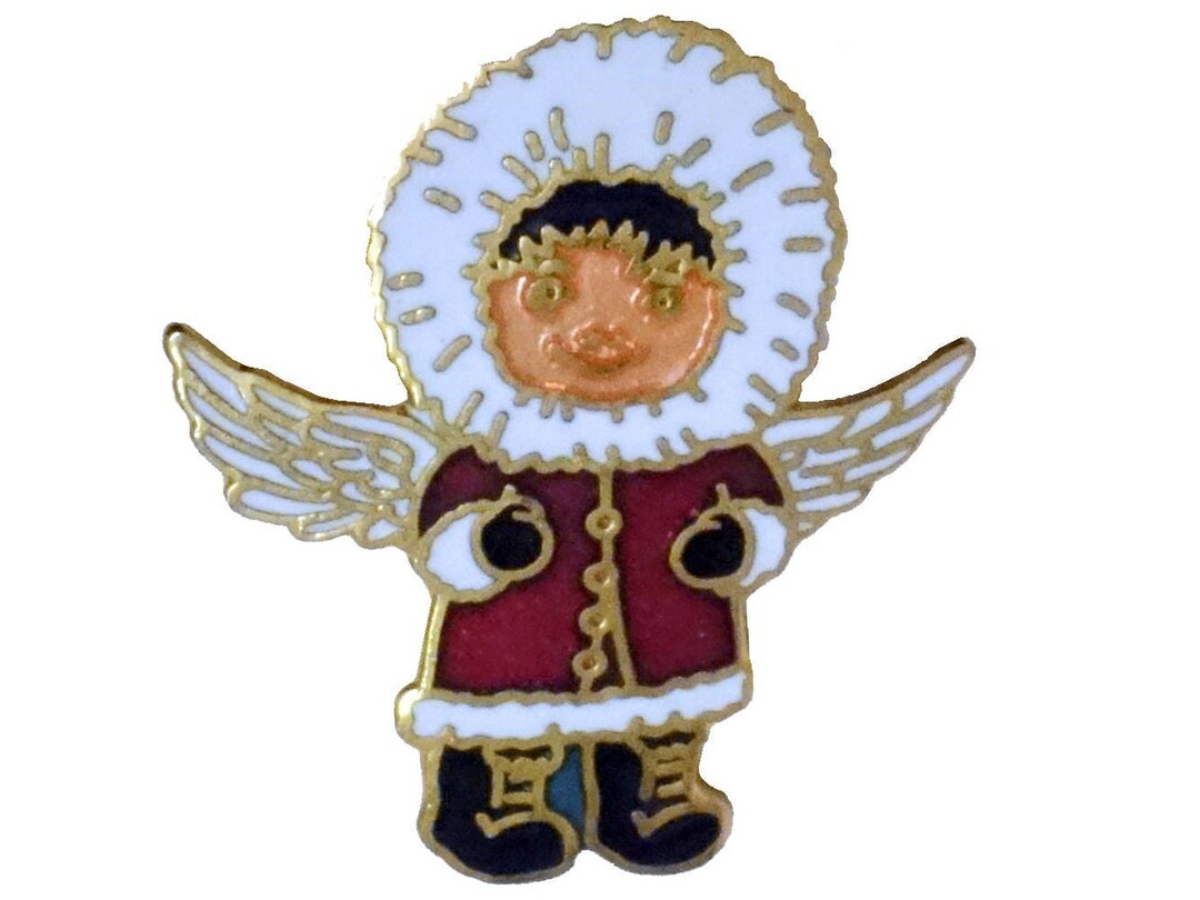 ESKIMO ANGEL CHERUB Vintage Enamel Pin Lapel Badge Souvenir Alaska ...