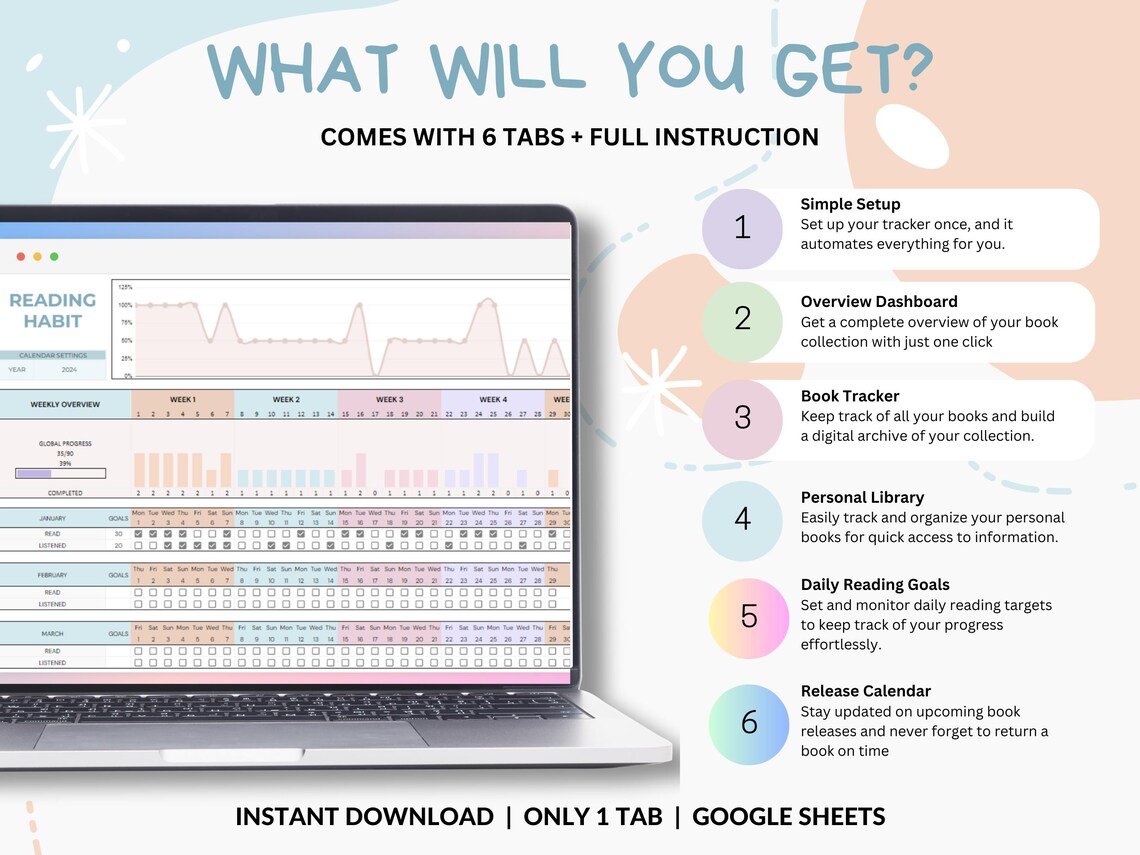 Book Tracker Template Google Sheet, Reading List Planner Spreadsheet ...