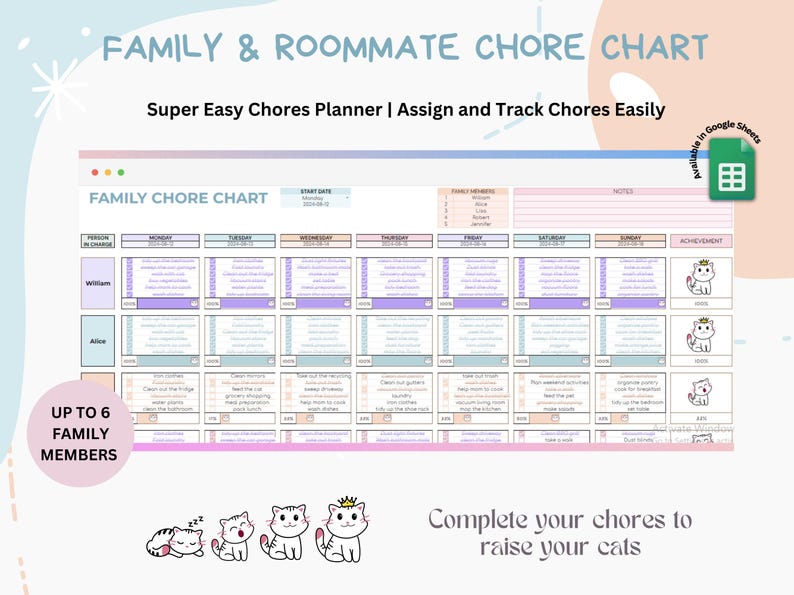 Chore Chart Google Sheet Template Planner, Editable Family Kids Chore ...