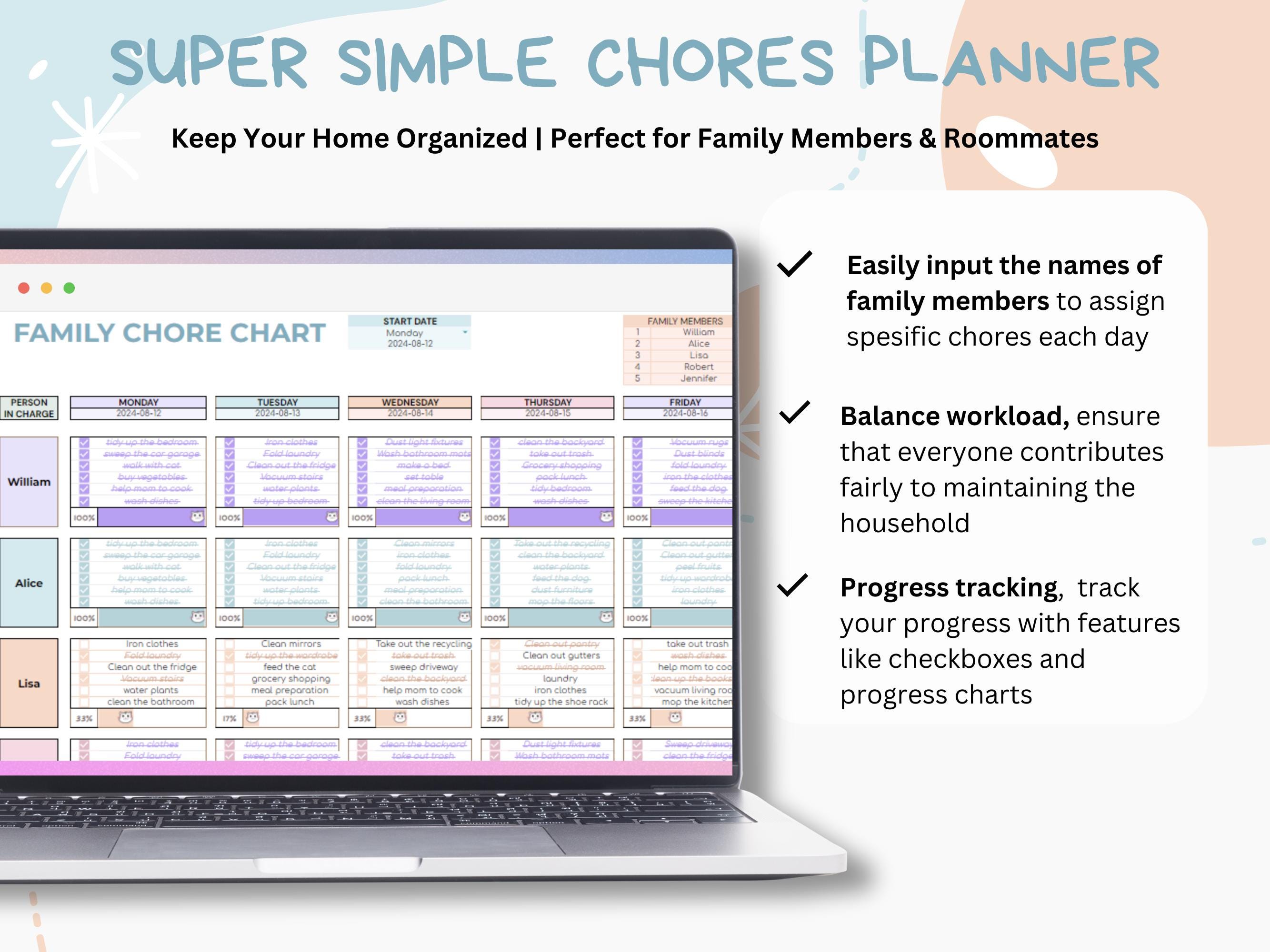 Chore Chart Google Sheet Template Planner, Editable Family Kids Chore ...