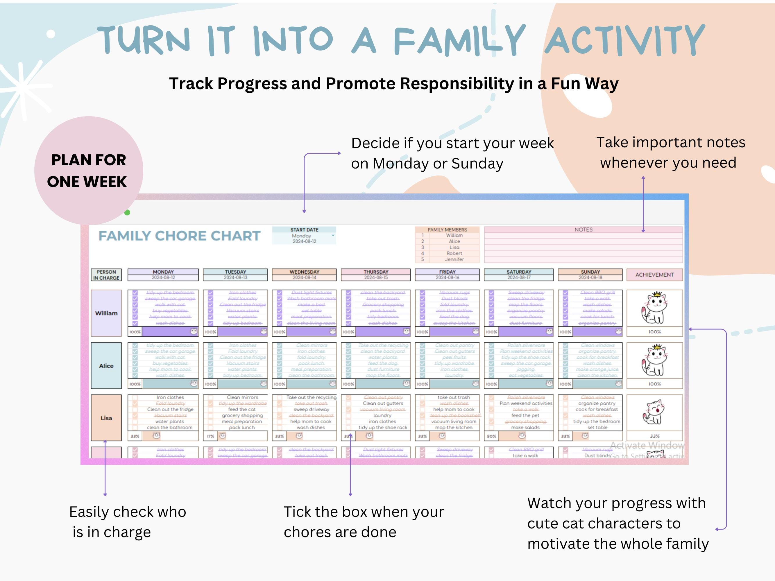 Chore Chart Google Sheet Template Planner, Editable Family Kids Chore ...