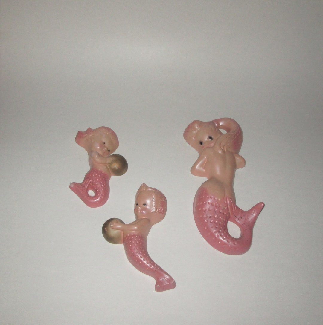 Vintage Pink Mermaid Chalkware Trio - Etsy