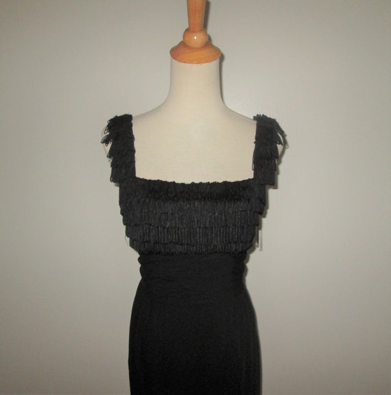 Vintage 1950s 1960s Black Fringe Dress By Roban - Siz… - Gem