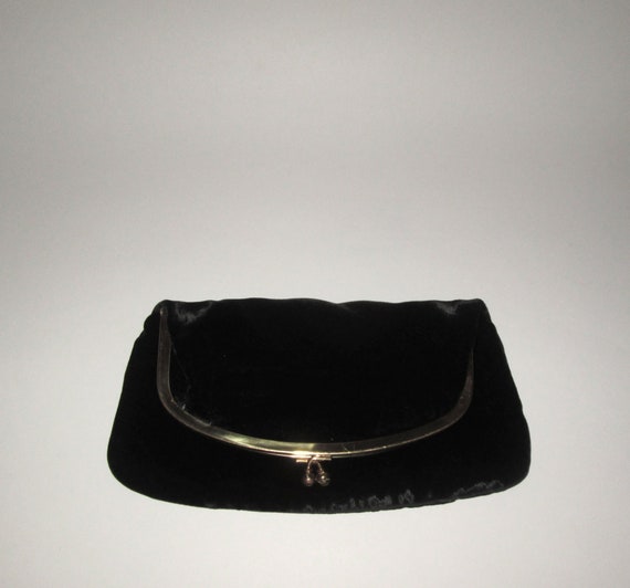 Vintage 1950s Black Velvet Clutch Purse By Mel-Ton - Gem