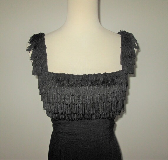Vintage 1950s 1960s Black Fringe Dress By Roban - Siz… - Gem