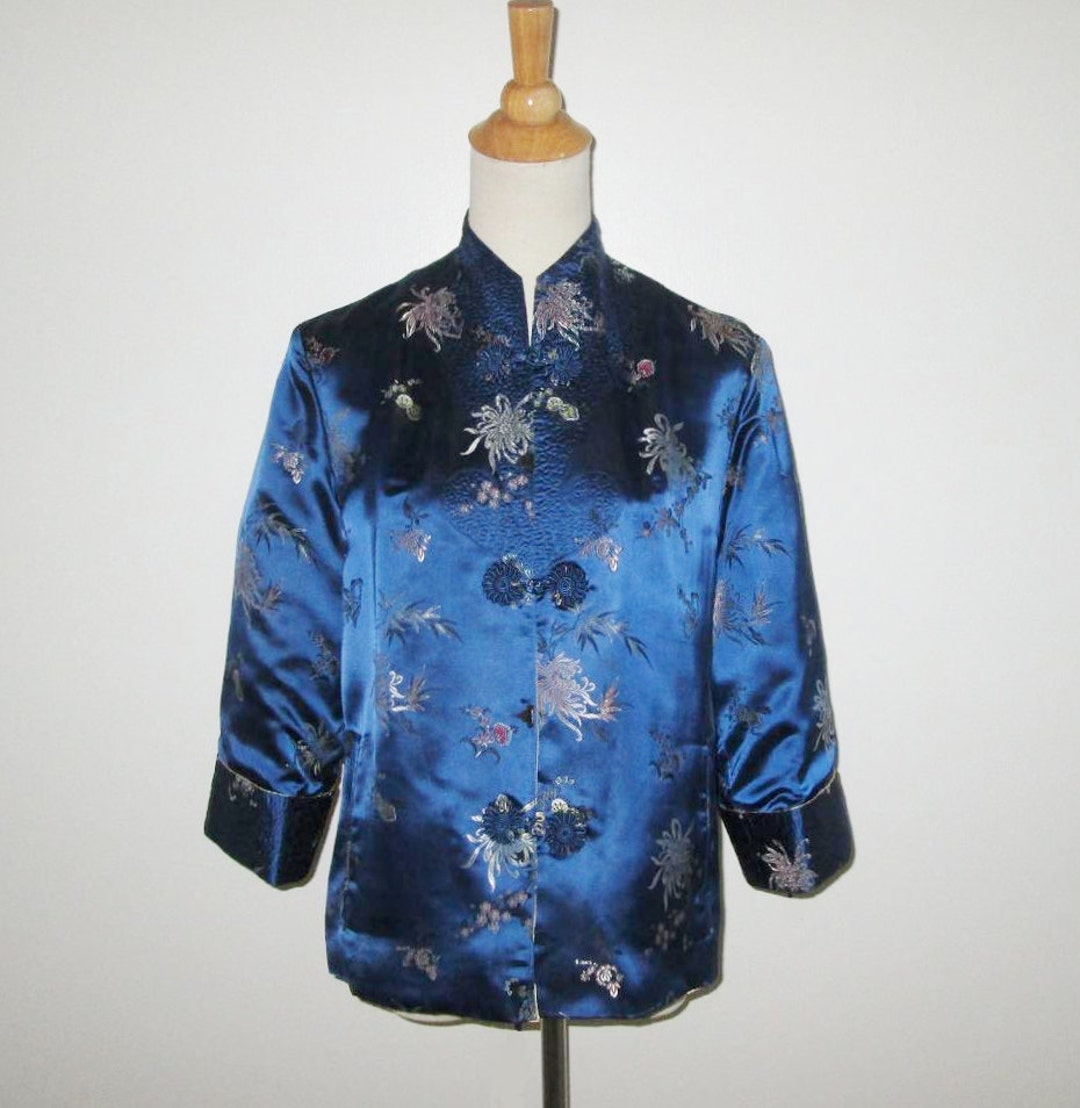 Vintage Reversible Cheongsam Jacket in Blue and Gold by Peony Brand ...