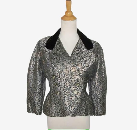 Vintage 1950s Metallic Brocade Jacket With Black Velv… - Gem