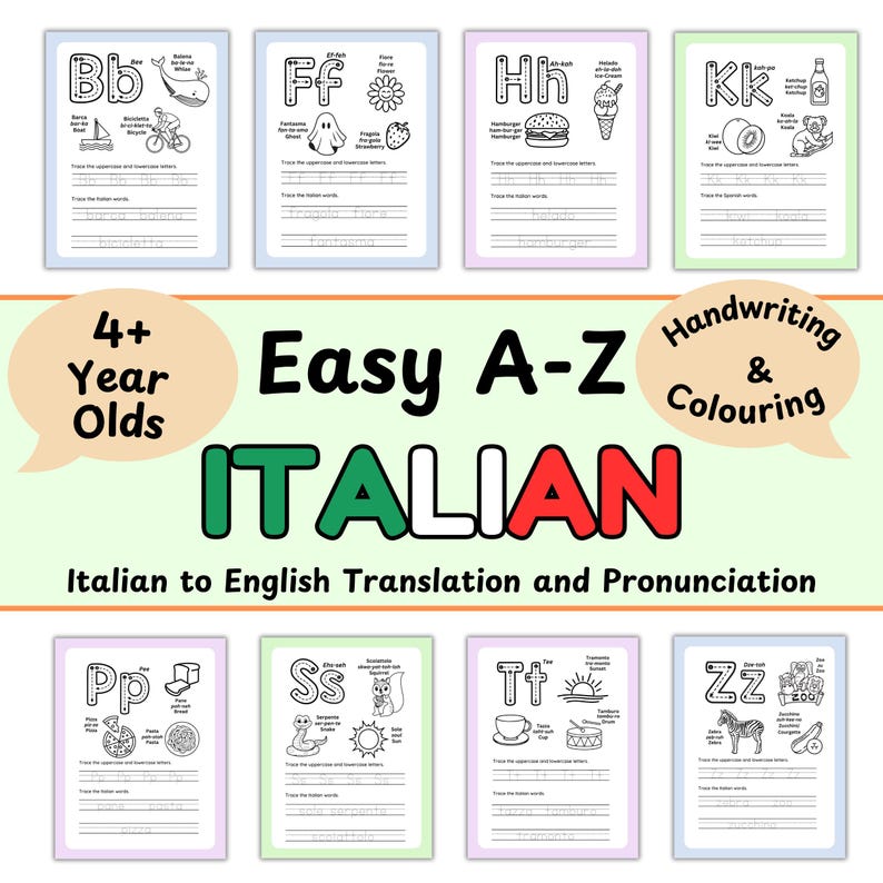 Learn Easy Italian, Printable Bilingual Worksheets, Italian to English ...