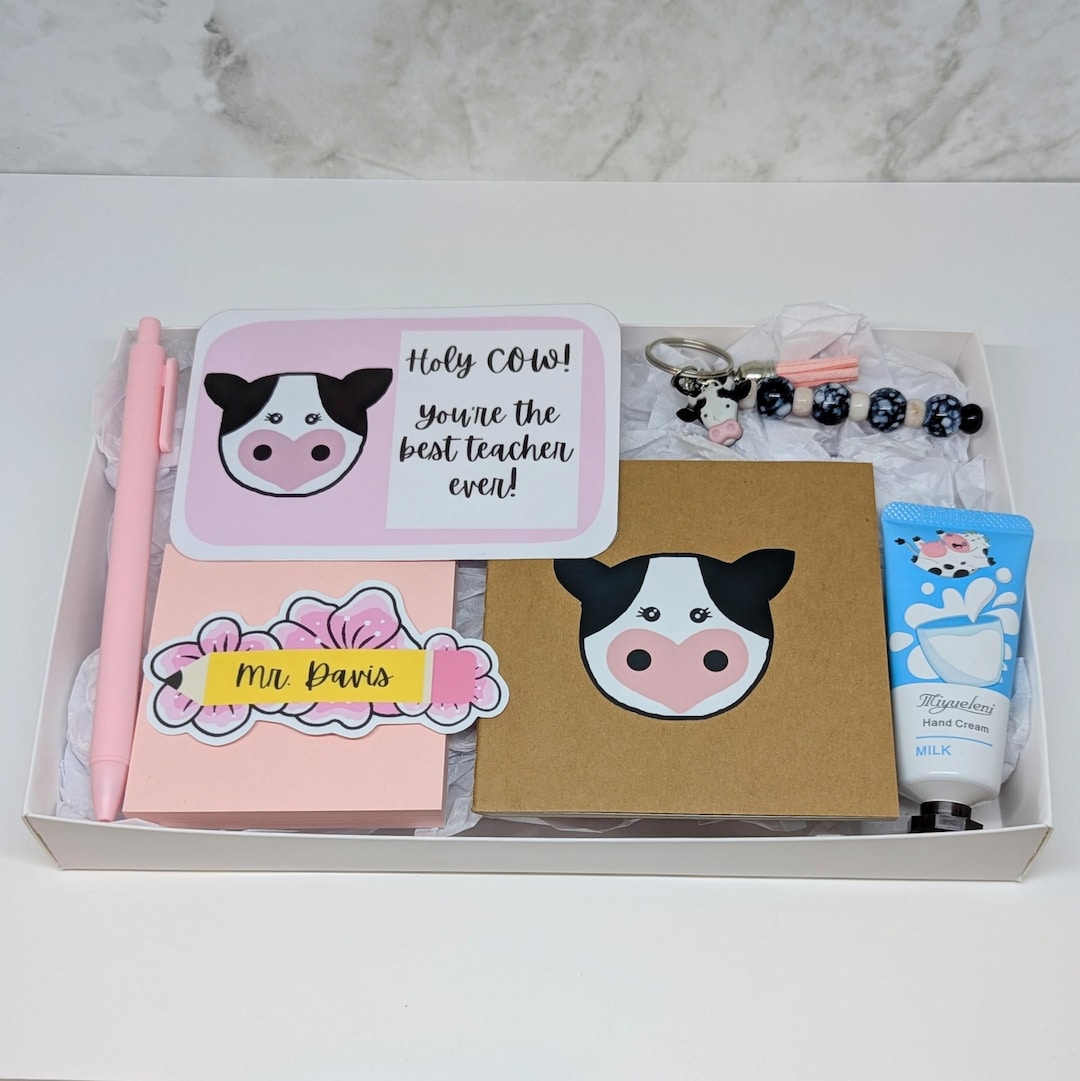 Cow Teacher Appreciation Gift Box: Personalized Sticker Included - Etsy
