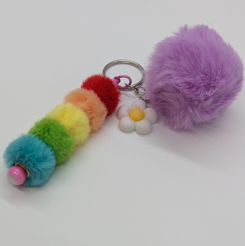 Rainbow Pom Pom Keychain: Pride Purse Charm With Daisy - Etsy