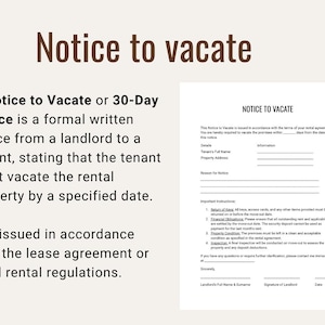 Landlord Notice to Vacate to Tenant | 30 Day Notice Template | Editable ...