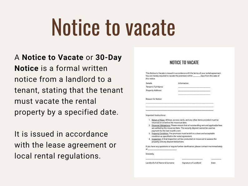 Landlord Notice to Vacate to Tenant | 30 Day Notice Template | Editable MS Word, Google Docs ...