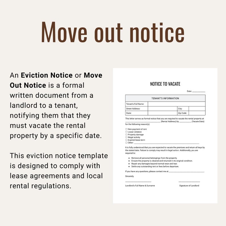 Move Out Notice Template | Eviction Notice | Editable MS Word, Google ...